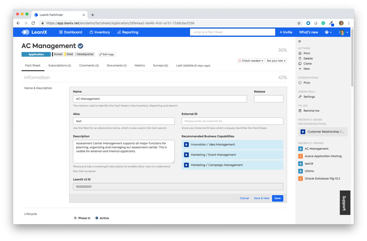 Updates to the LeanIX Enterprise Architecture Management Tool