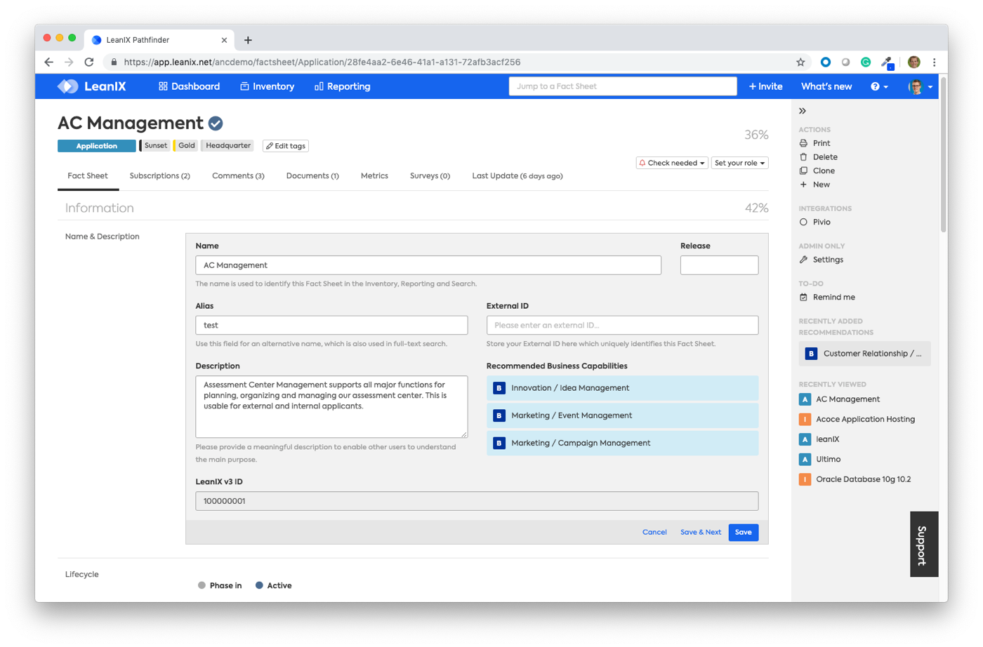 Updates to the LeanIX Enterprise Architecture Management Tool