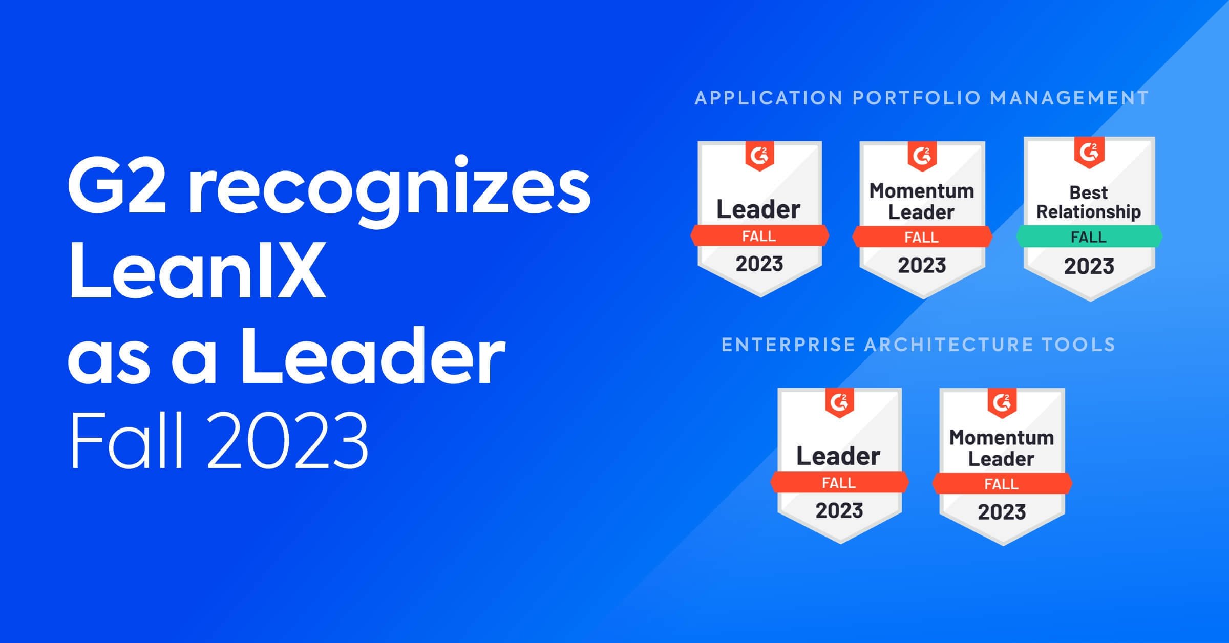 LeanIX Takes First Place in Four G2 Leader Awards in Fall 2023
